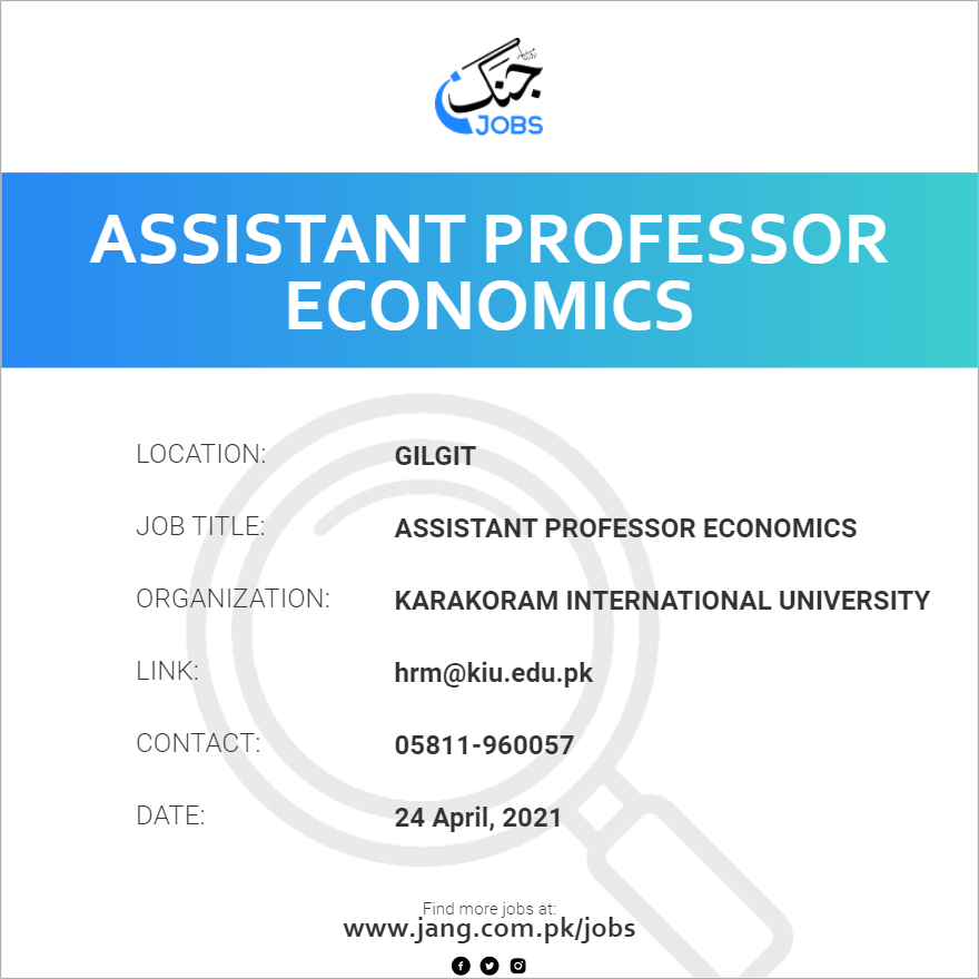 Assistant Professor Economics Job – Karakoram International University ...