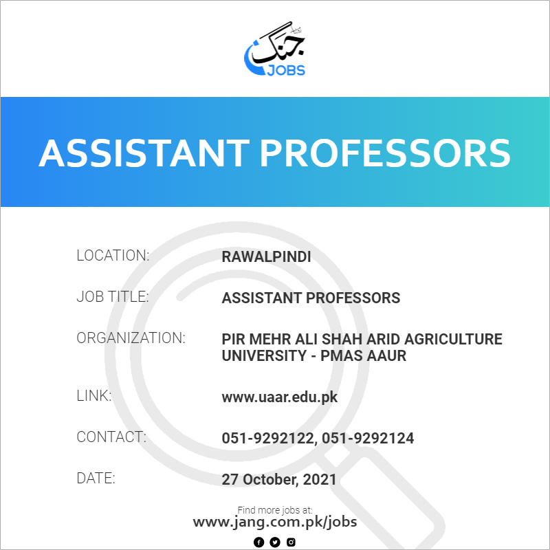 Assistant Professors Job – Pir Mehr Ali Shah Arid Agriculture ...