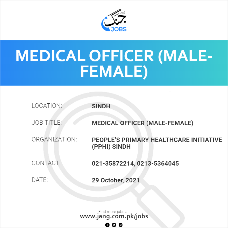 Medical Officer (male-female) Job – People’s Primary Healthcare ...