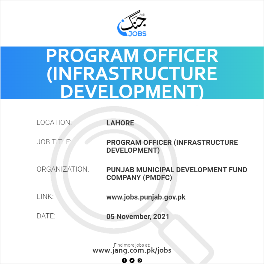 Program Officer (infrastructure Development) Job – Punjab Municipal ...