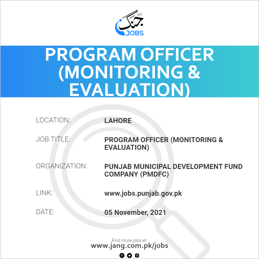 Program Officer (monitoring & Evaluation) Job – Punjab Municipal ...