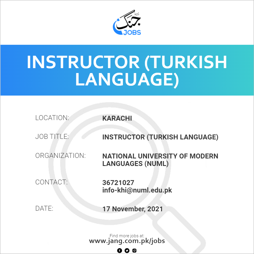 Instructor (turkish Language) Job – National University Of Modern ...