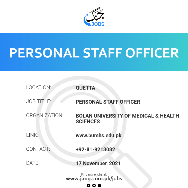 Personal Staff Officer Job – Bolan University Of Medical & Health ...