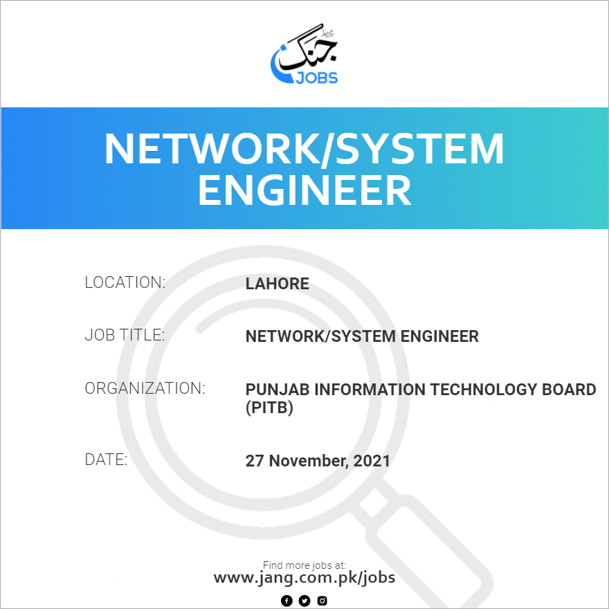 Network/system Engineer Job – Punjab Information Technology Board (pitb ...