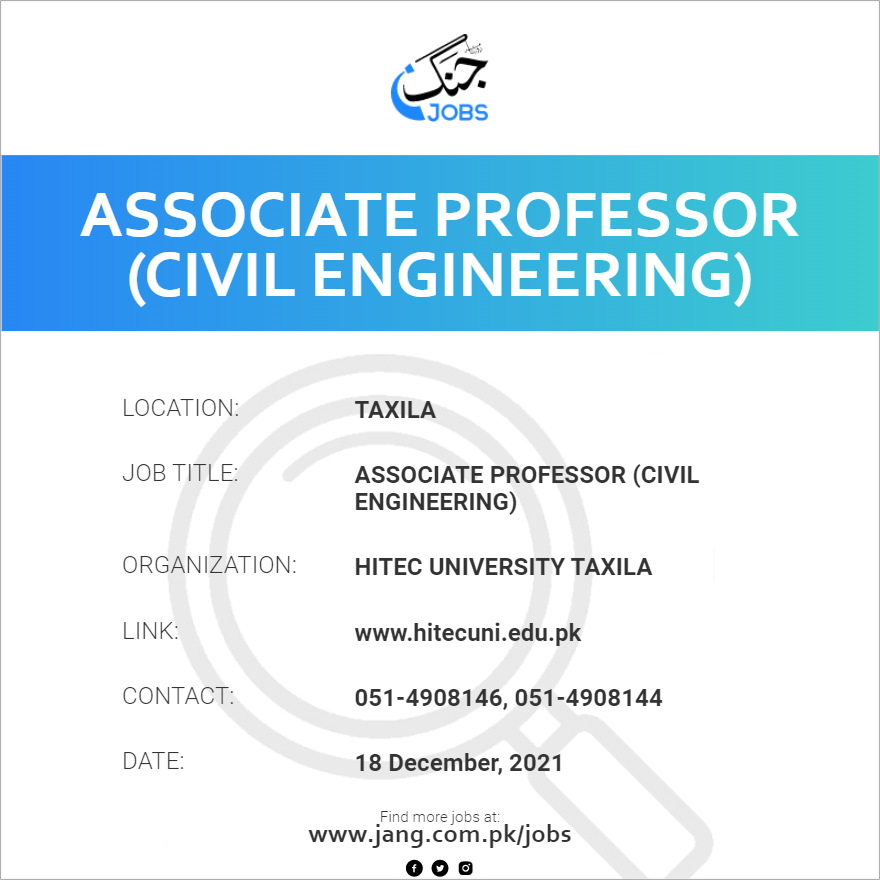 Associate Professor (civil Engineering) Job – Hitec University Taxila ...