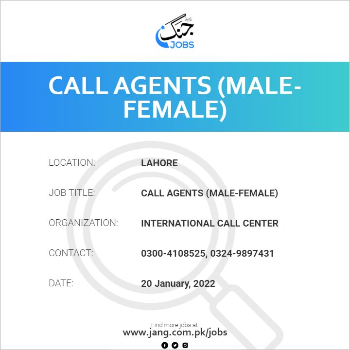 Call Agents (male-female) Job – International Call Center - Jobs in ...