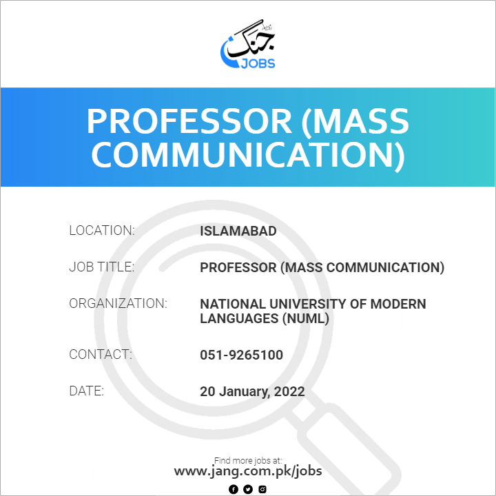 Professor (mass Communication) Job – National University Of Modern ...
