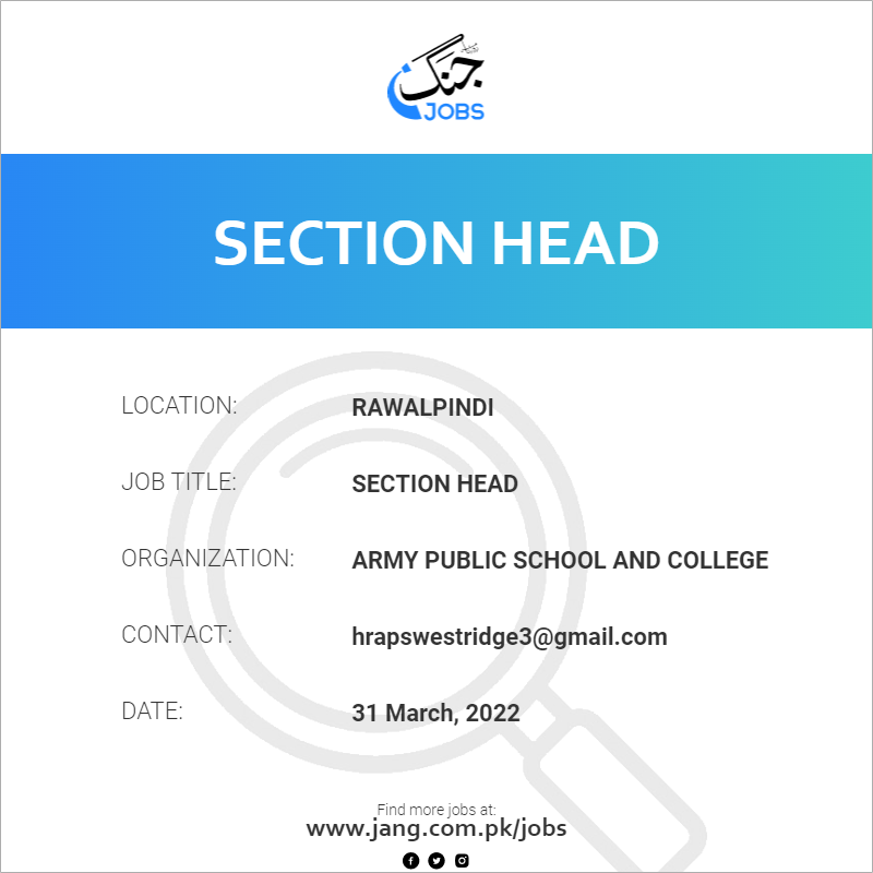 Section Head Job – Army Public School And College - Jobs in Rawalpindi ...