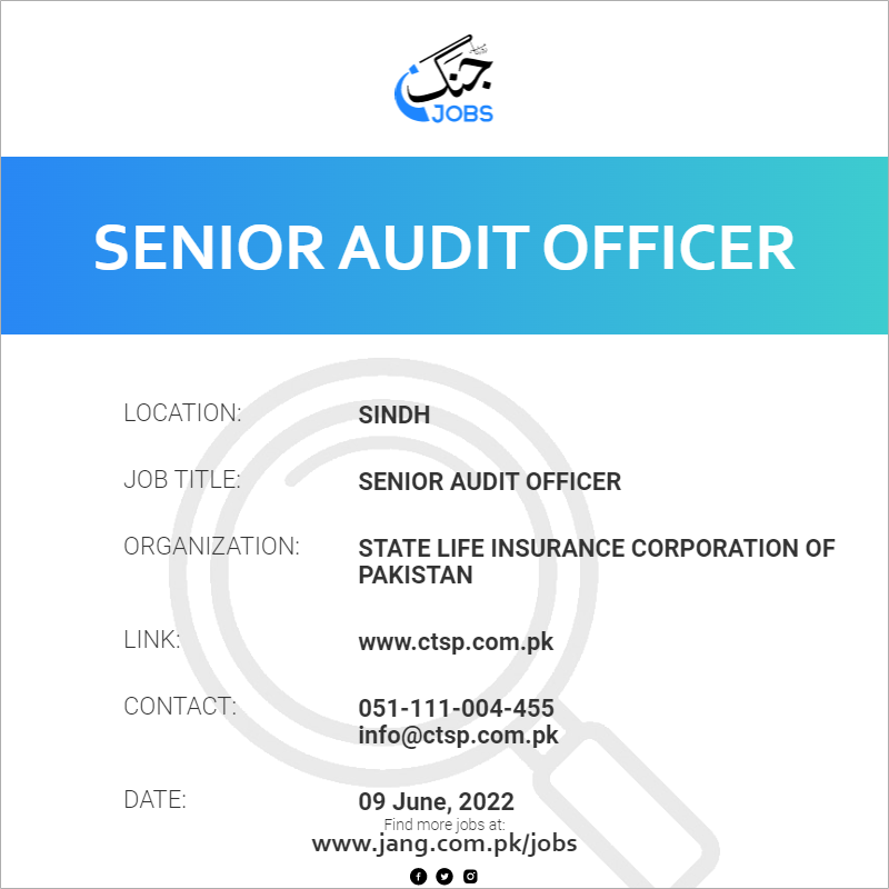 Senior Audit Officer Job – State Life Insurance Corporation Of Pakistan ...