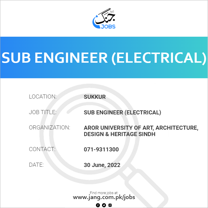 Sub Engineer (electrical) Job – Aror University Of Art, Architecture ...