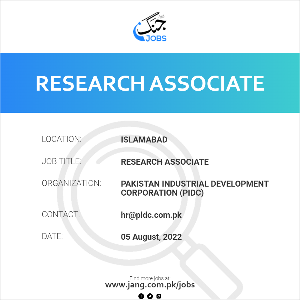 Research Associate Job – Pakistan Industrial Development Corporation ...