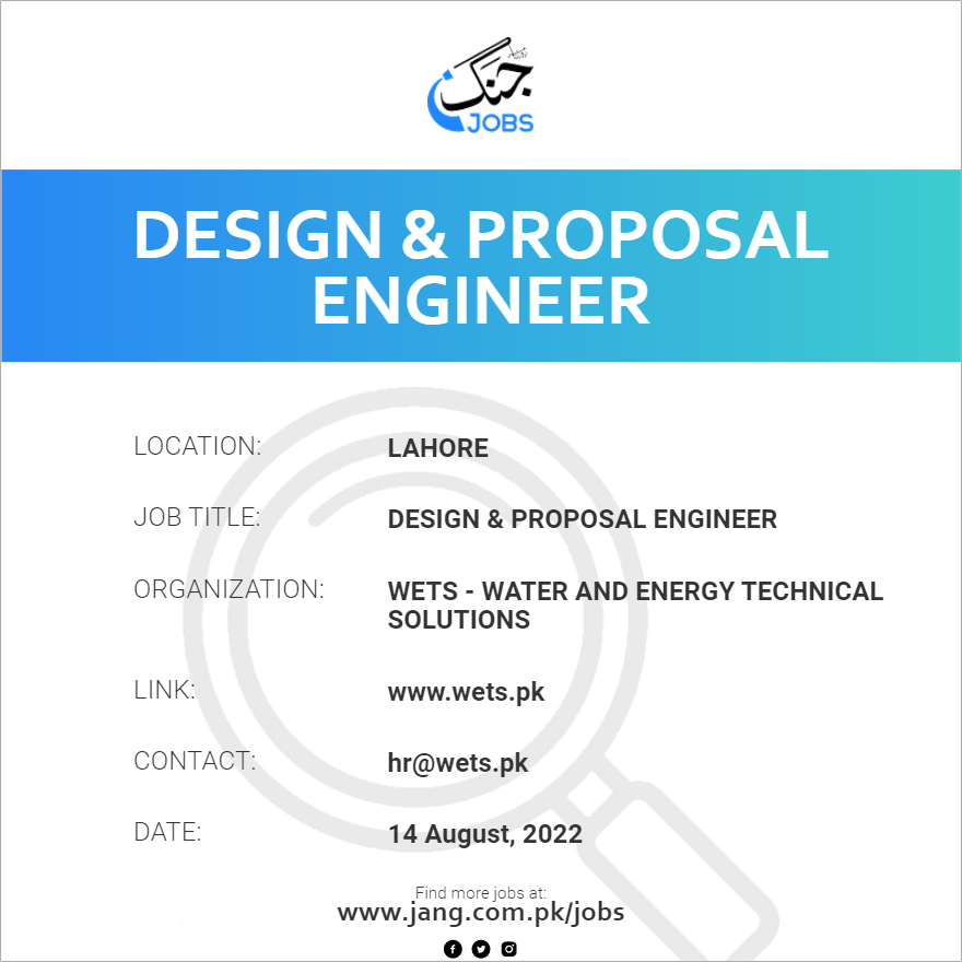 Design & Proposal Engineer Job – Wets - Water And Energy Technical ...