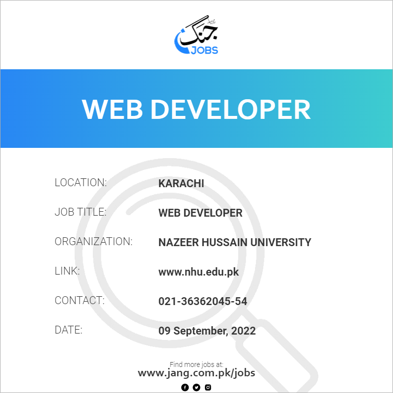 Web Developer Job – Nazeer Hussain University - Jobs in Karachi – 51133