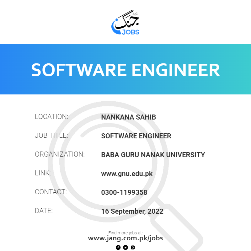 Software Engineer Job – Baba Guru Nanak University - Jobs in Nankana Sahib – 51782