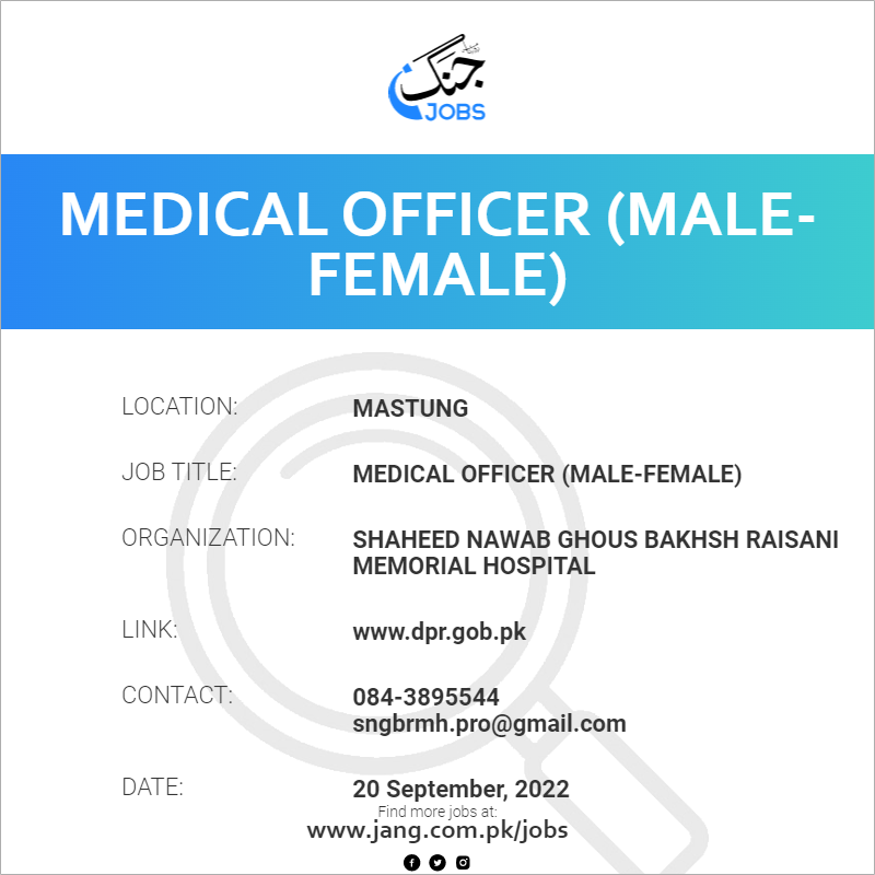 Medical Officer (male-female) Job – Shaheed Nawab Ghous Bakhsh Raisani ...