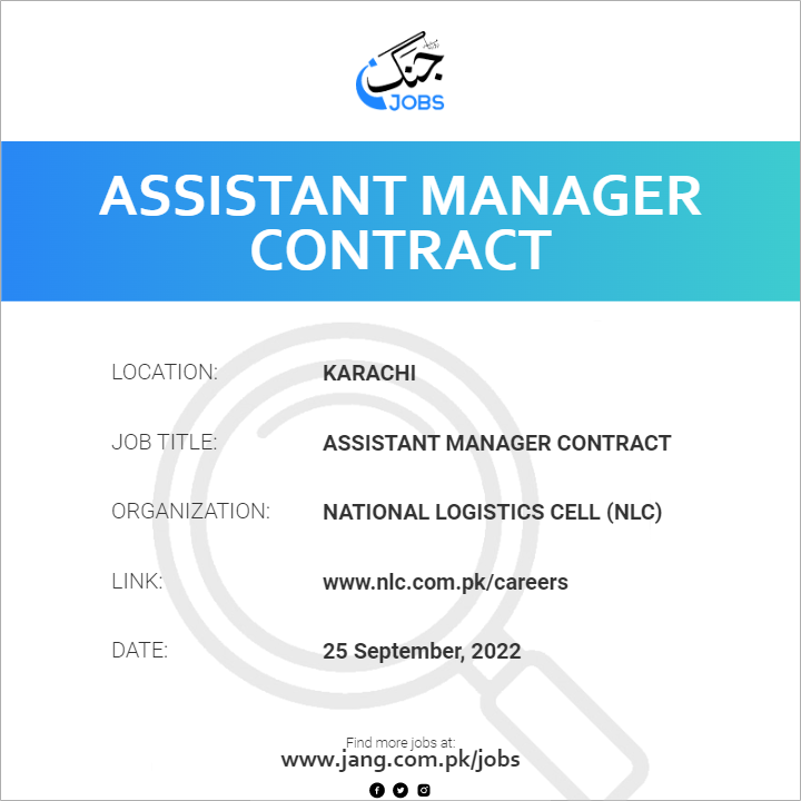 Assistant Manager Contract Job – National Logistics Cell (nlc) - Jobs ...