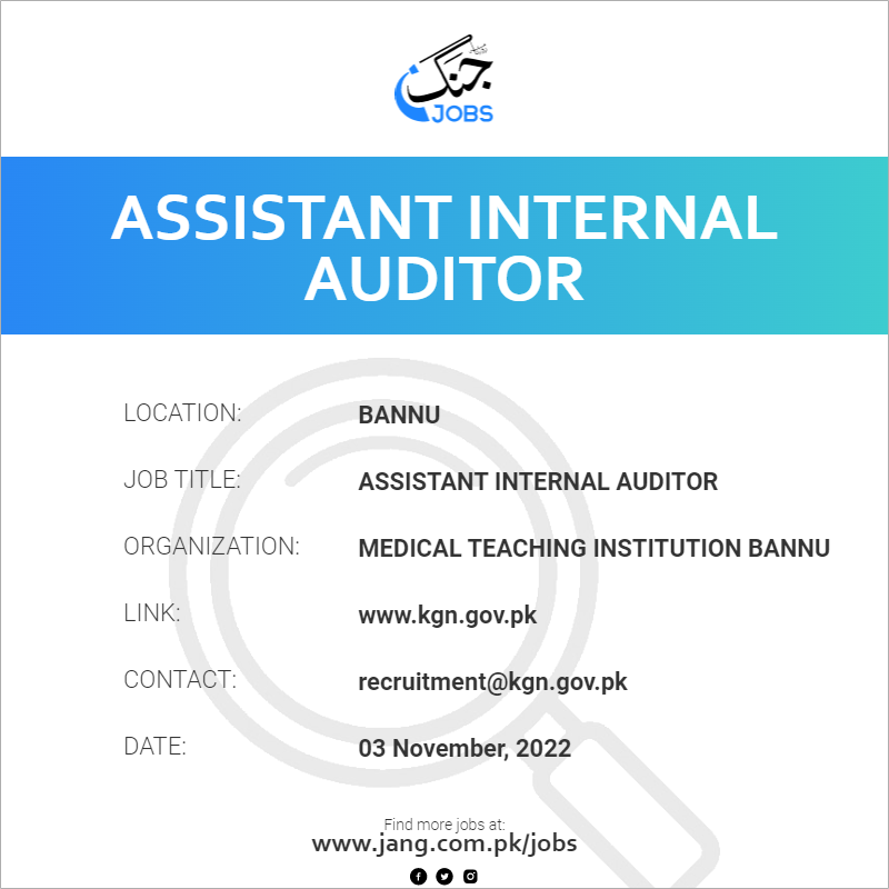 Assistant Internal Auditor Job – Medical Teaching Institution Bannu ...