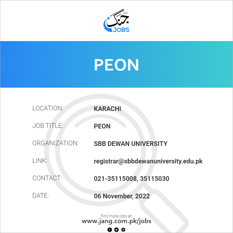 Peon Job – Sbb Dewan University - Jobs in Karachi – 54669