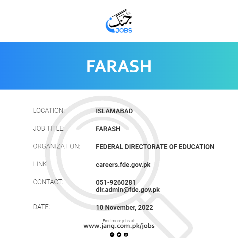 Farash Job – Federal Directorate Of Education - Jobs in Islamabad – 54935