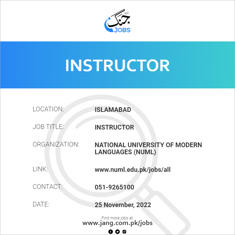 Instructor Job – National University Of Modern Languages (numl) - Jobs ...