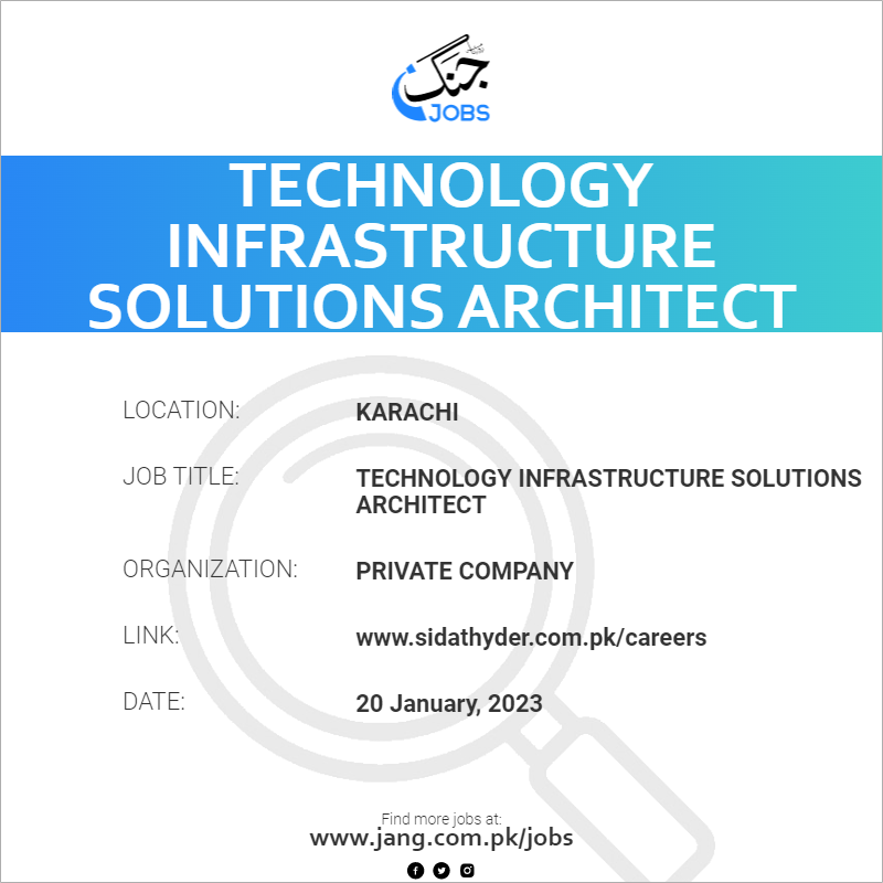 Technology Infrastructure Solutions Architect Job – Private Company - Jobs in Karachi – 58697