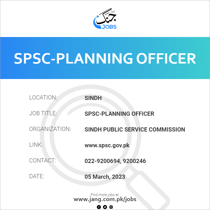 Spsc planning Officer Job Sindh Public Service Commission Jobs In spsc-planning-officer-job-sindh-public-service-commission-jobs-in