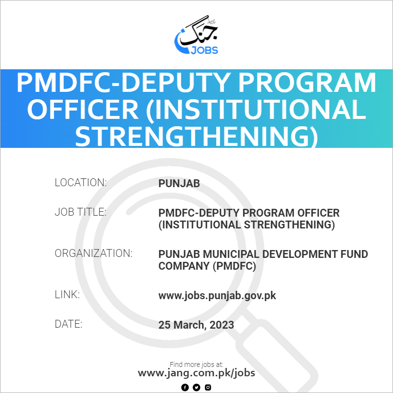 Pmdfc-deputy Program Officer (institutional Strengthening) Job – Punjab ...
