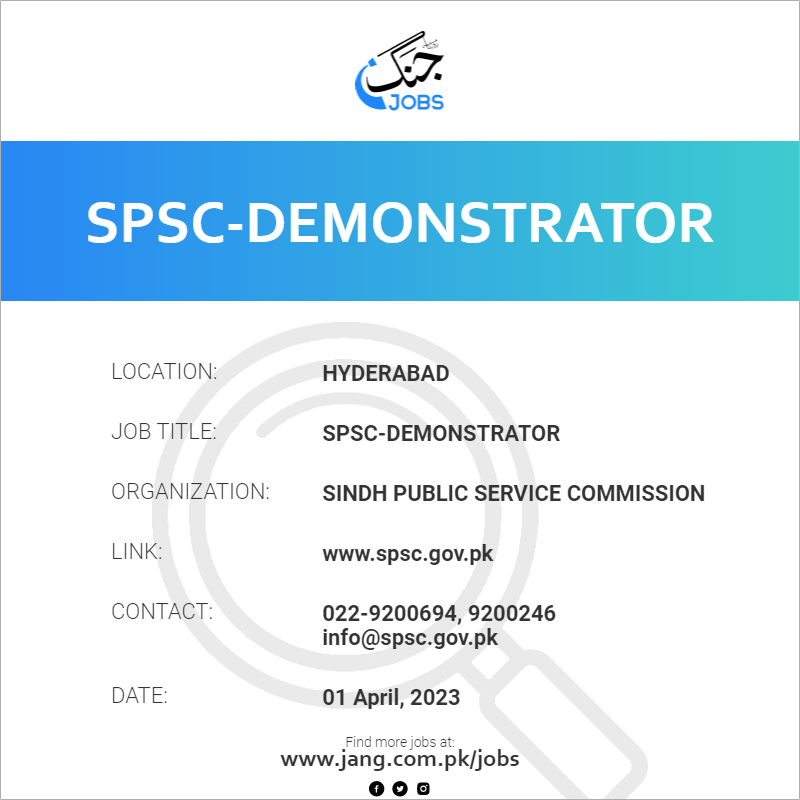 Spsc-demonstrator Job – Sindh Public Service Commission - Jobs in ...