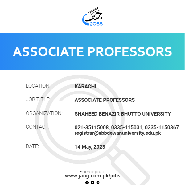 Associate Professors Job – Shaheed Benazir Bhutto University - Jobs in ...