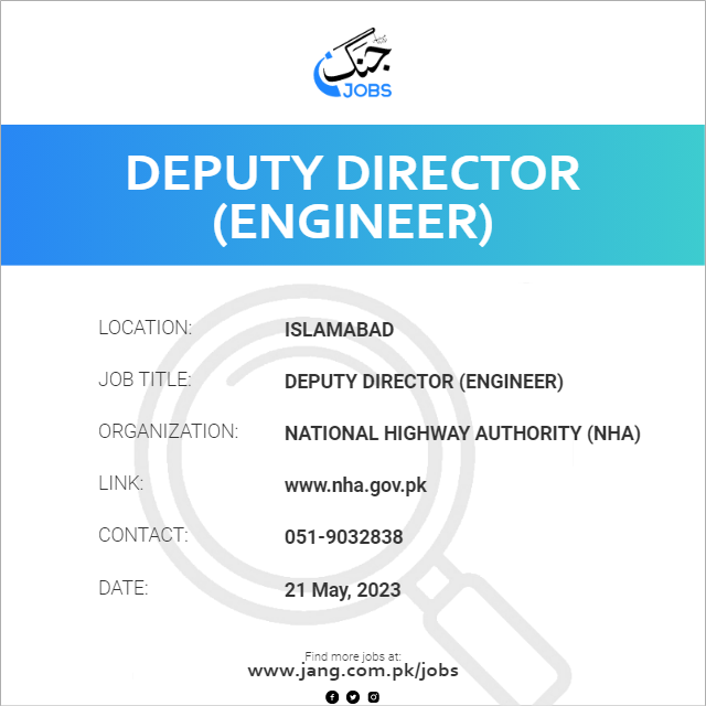 Deputy Director (engineer) Job – National Highway Authority (nha ...