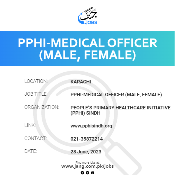 Pphi-medical Officer (male, Female) Job – People’s Primary Healthcare ...