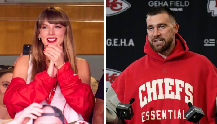Taylor Swift stuns in red as she marks Christmas at Travis Kelce’s ...