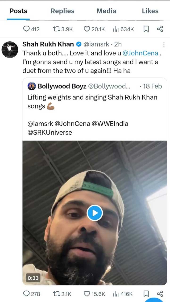 Shah Rukh Khan shares epic reaction on John Cena singing ‘Bholi Si Surat’