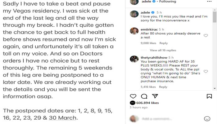 Adele takes a break from Vegas residency shows amid health crisis: ‘I'm ...